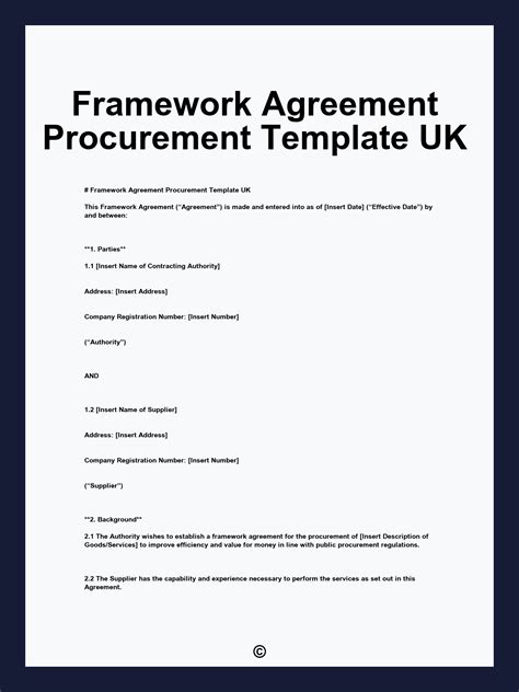 Framework Agreement Procurement Template Uk