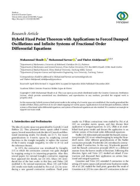 Pdf Hybrid Fixed Point Theorem With Applications To Forced Damped Oscillations And Infinite