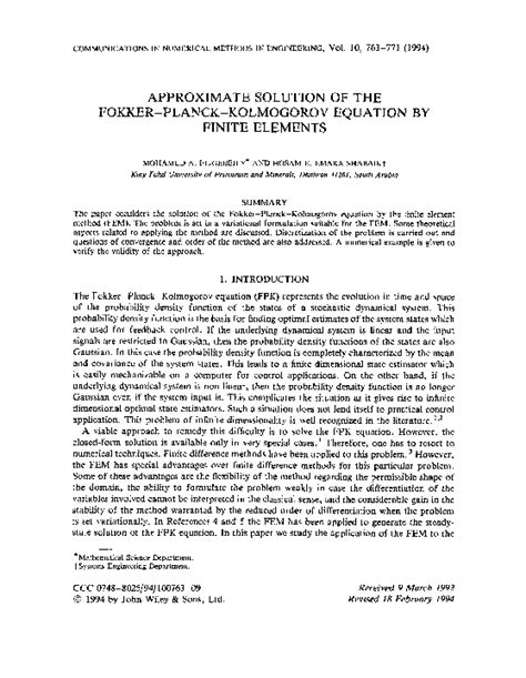 Pdf Approximate Solution Of The Fokker Planck Kolmogorov Equation