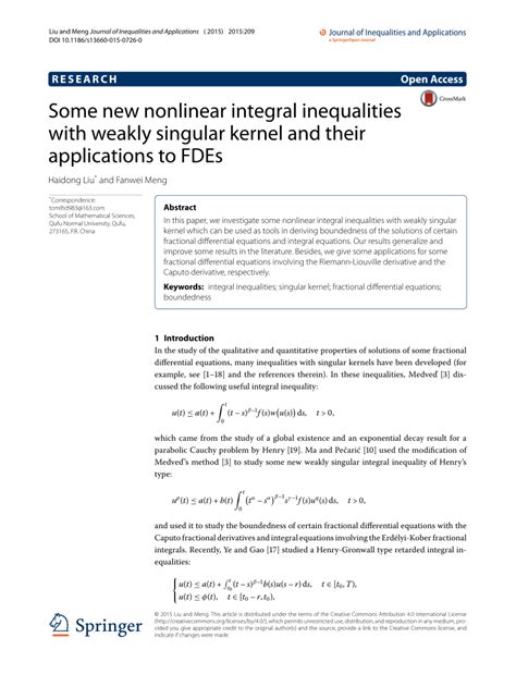 Pdf Some New Nonlinear Integral Inequalities With Weakly Singular Kernel And Their