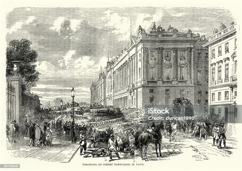 파리에서 프랑코 프러시안 전쟁 거리 Barricads 1870 1879 년에 대한 스톡 벡터 아트 및 기타 이미지 1870 1879 년 19세기 경계 Istock