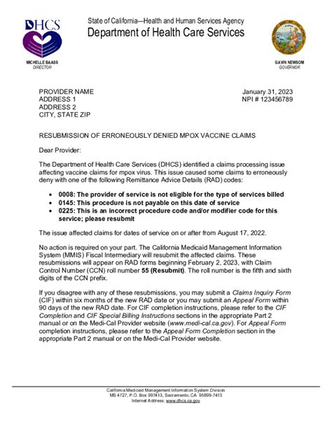 fillable online files medi cal ca resubmission of erroneously denied