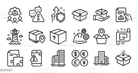 Engineering Team Technical Documentation And Lighthouse Line Icons Set
