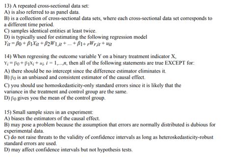 Solved 13 A Repeated Cross Sectional Data Set A Is Also