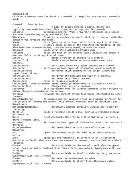 Alphabetical Command List For Autohotkey Pdf Computer File