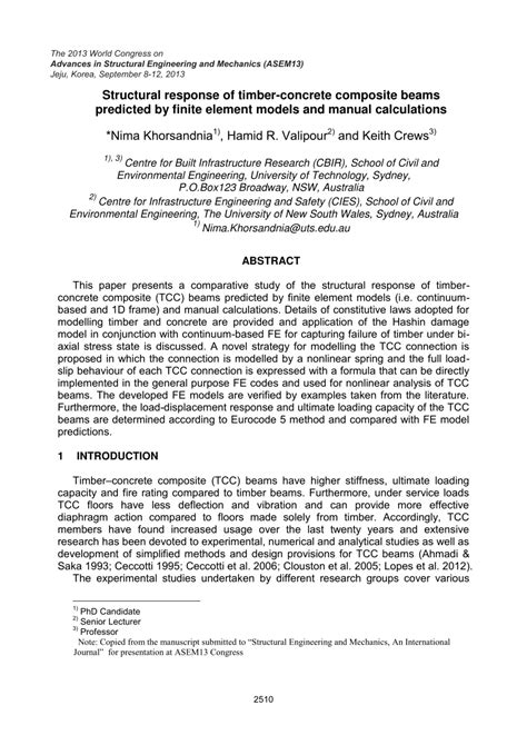 Pdf Structural Response Of Timber Concrete Composite Beams Predicted By Finite Element Models