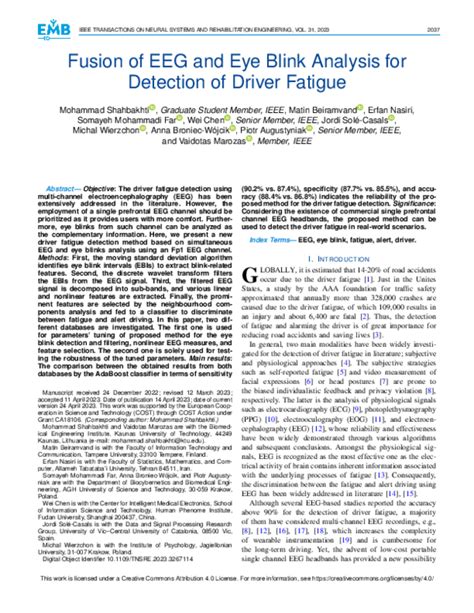 Pdf Fusion Of Eeg And Eye Blink Analysis For Detection Of Driver Fatigue