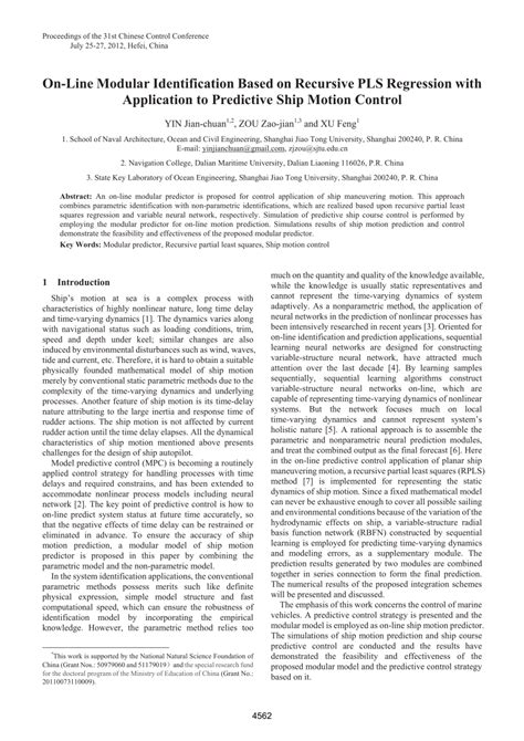 Pdf On Line Modular Identification Based On Recursive Pls Regression