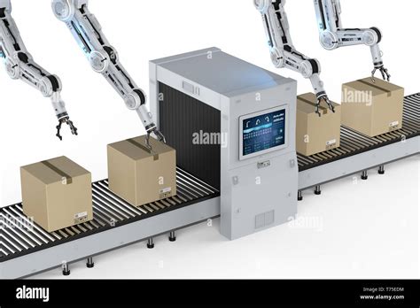 Automation Industry Concept With 3d Rendering Robot Assembly Line In