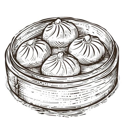 Dumpling Illustration Hand Drawn Chinese Food Doodle With Vignetting In