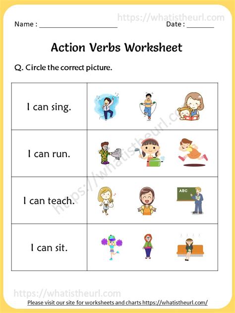 Action Verbs Worksheet For 1st Grade Action Verbs Worksheet Verb