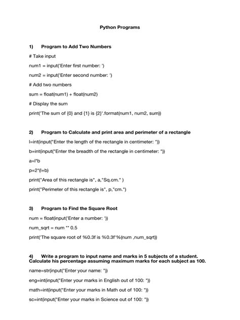 Python Programs 1 20 Class Ix Pdf