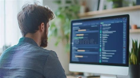 Focused Programmer Coding At Home Office Stock Illustration
