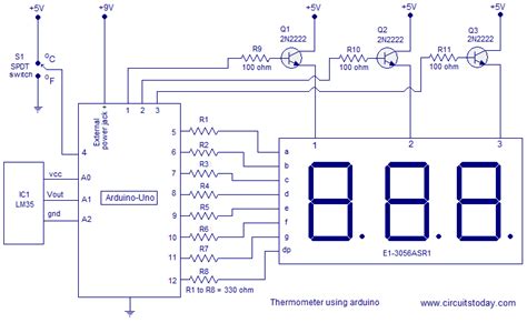 Digital Thermometer Using Arduino Celsius And Fahrenheit Scales Three Digit Display