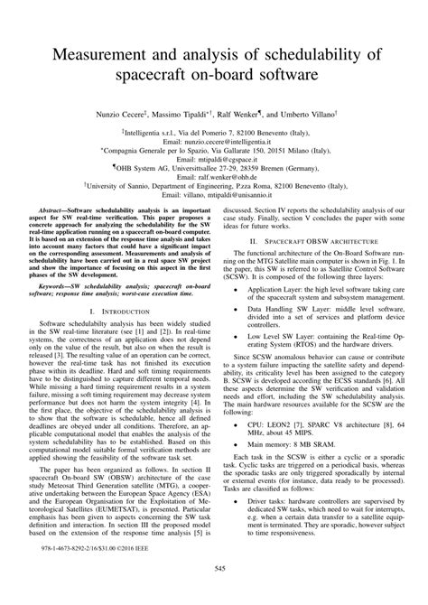 Pdf Measurement And Analysis Of Schedulability Of Spacecraft On Board
