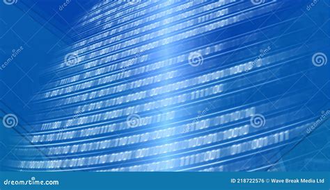 Composition Of White Blurred Binary Coding Over Blue Background Stock