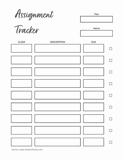 Free Assignment Tracker Templates Pdf Word Excel