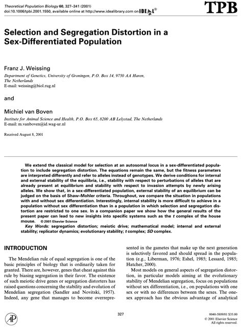 Pdf Selection And Segregation Distortion In A Sex Differentiated Population