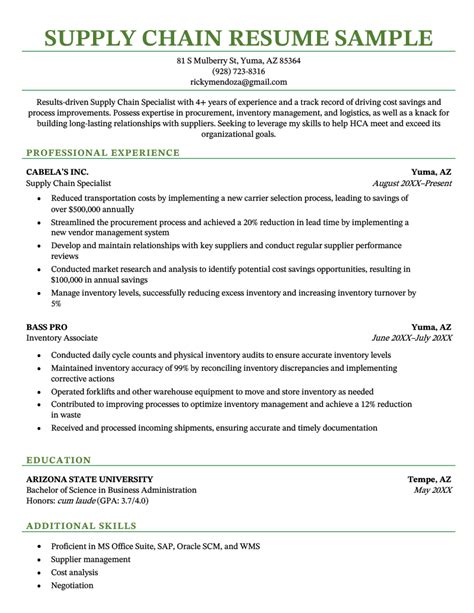 Supply Chain Manager Resume Free Download