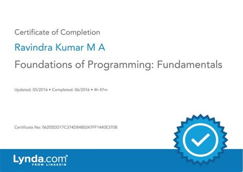 Foundationsofprogrammingfundamentalscertificateofcompletion Ppt