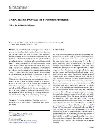 Twin Gaussian Processes For Structured Prediction Department Of