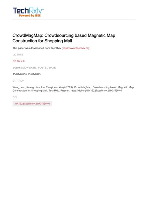 Pdf Crowdmagmap Crowdsourcing Based Magnetic Map Construction For Shopping Mall