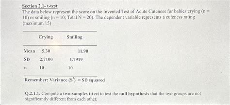 solved section 2 1 t testthe data below represent the score