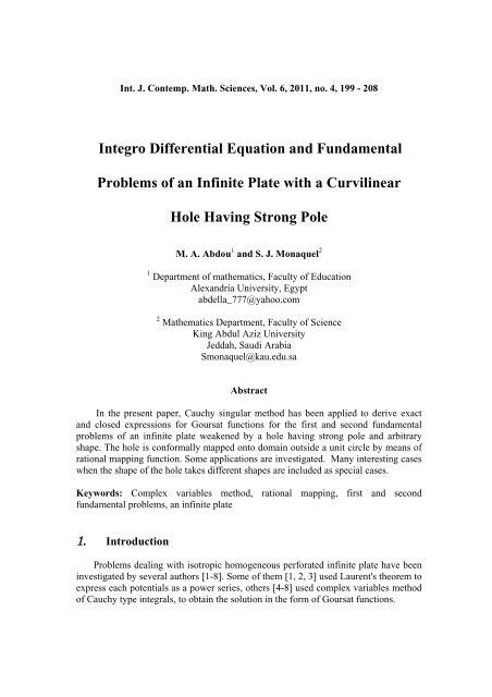 Integro Differential Equation And Fundamental Problems Of An