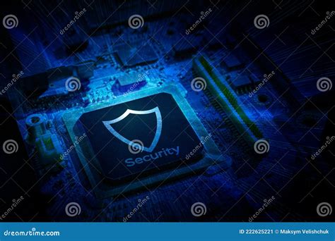 Safety Computer Network Security Technology With Computer Processor Chip On Digital Motherboard