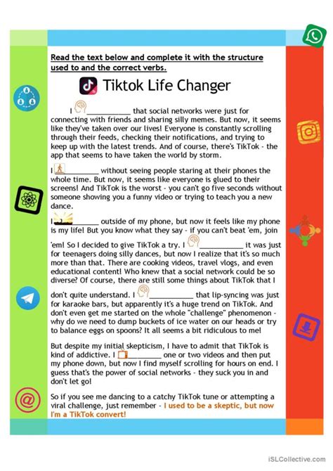 Practice Used To Tiktok Text With T… English Esl Worksheets Pdf And Doc