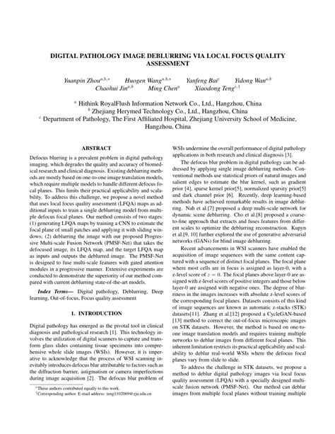 PDF Digital Pathology Image Deblurring Via Local Focus Quality Assessment