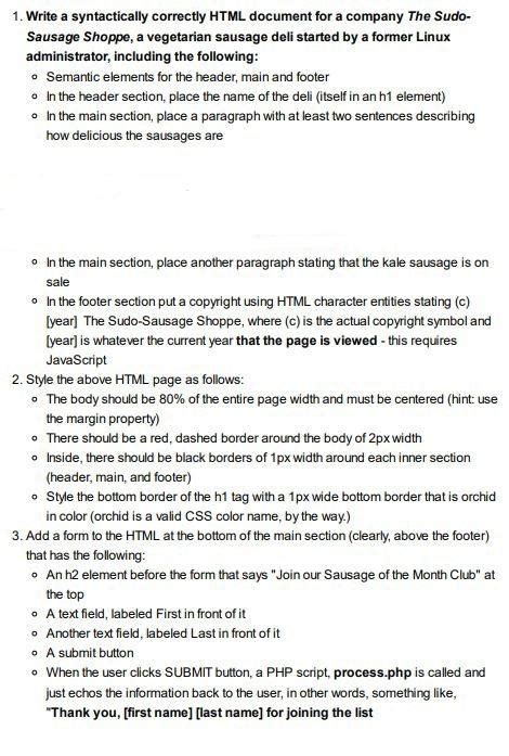 Solved 1 Write A Syntactically Correctly Html Document For