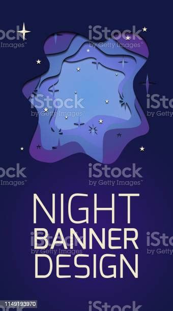 별이 종이와 텍스트에 대한 장소를 잘라 와 밤의 3d 레이어 그림과 수직 배너 벡터 템플릿 3차원 형태에 대한 스톡 벡터 아트 및 기타 이미지 Istock