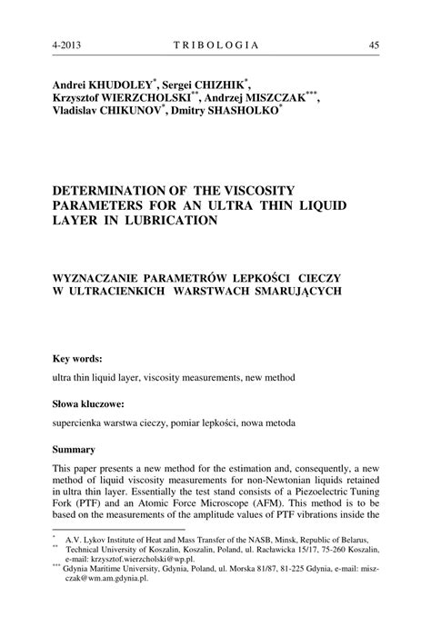 Pdf Determination Of The Viscosity Parameters For An Ultra Thin
