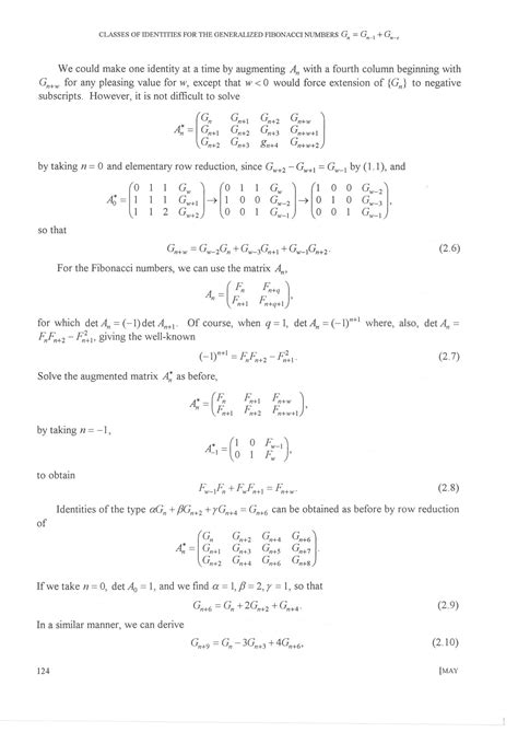 Classes Of Identities For The Generalized Fibonacci Pdf Physics Science