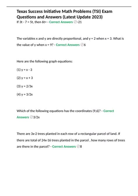 Texas Success Initiative Math Problems Tsi Exam Questions And Answers Latest Update 2023