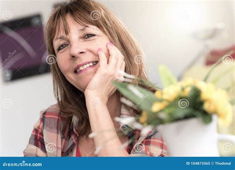 Portrait Of Smiling Mature Woman Light Effect Stock Image Image Of Smile Headshot 104873365