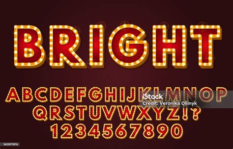 빛나는 알파벳 표시 글꼴입니다 복고풍 문자와 숫자 전구 프레임 향수를 불러일으키는 조명 기호 글자 빈티지 간판 디자인 벡터 번들 알파벳에 대한 스톡 벡터 아트 및 기타