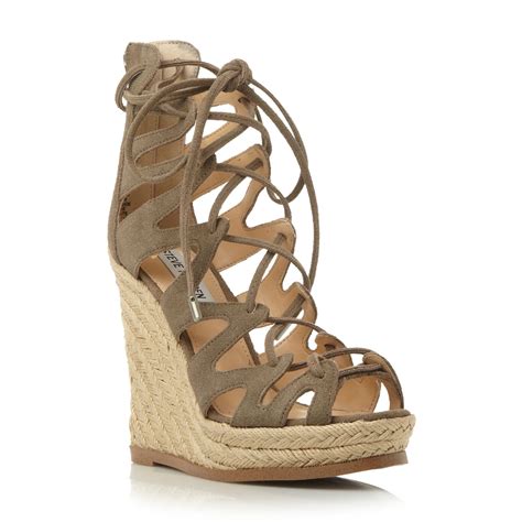 Steve Madden Theea Lace Up Wedge Sandals In Brown Lyst