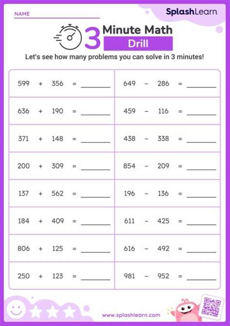 add and subtract two 3 digit numbers horizontal timed practice