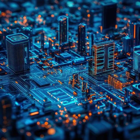 A Futuristic Cityscape Constructed On A Circuit Board Stock Illustration Illustration Of