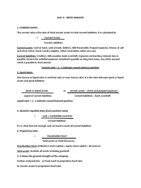 Unit 2 Ratio Analysis Problems Pdf Equity Finance Working Capital