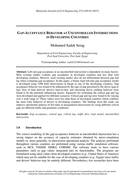 Pdf Gap Acceptance Behavior At Uncontrolled Intersections In