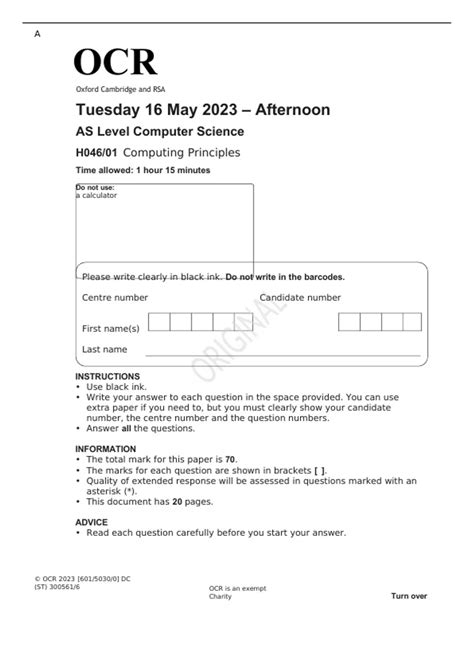 Ocr As Level Computer Science H04601 June 2023 Question Paper