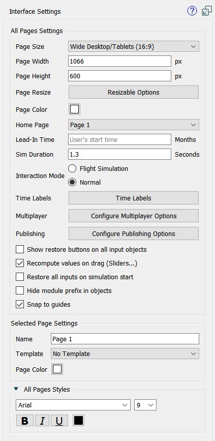 Interface Settings Properties Panel