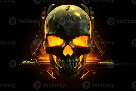 Yellow Punk Cyber Human Skull With Weapon Neural Network Ai Generated