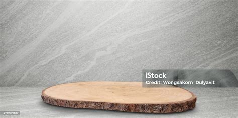 나무 포디움 무대 목제 플랫폼 제품 발표 전시회를 위한 널 전시 회색 대리석 배경에 대한 나무 무대 스튜디오 Eco 소박한 상품 진열장을 위한 원형 대 0명에 대한 스톡