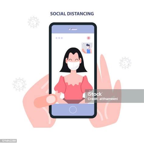 사회적 거리 격리 개념 가면을 쓴 사람들은 코비드19와 싸우며 코로나바이러스를 보호합니다 디지털 혁신 기술 플랫 문자 추상적 인