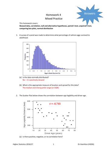 Higher Statistics Module Scqf Level 6 Homework Teaching Resources