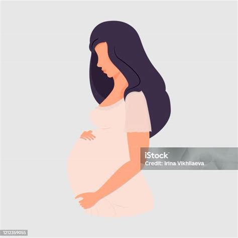 아바타 임신 소녀는 부드럽게 그녀의 배를 포옹 아기를 기다리는 여자 플랫 만화 스타일입니다 벡터 흰색 배경에 격리 아이콘에 대한
